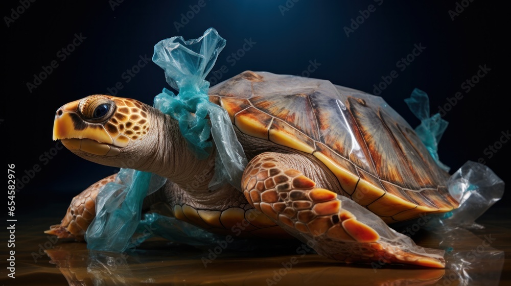 Sea turtle entangled in plastic waste, a poignant reminder of the ...