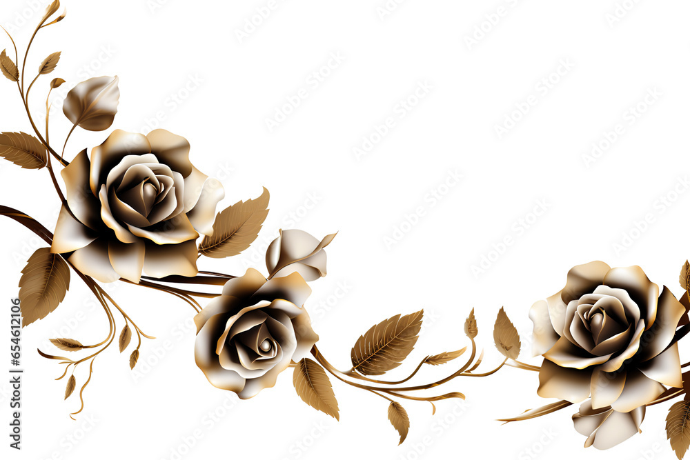 Golden frame with black roses design element on transparent background ...