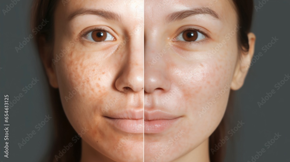 Before and after of Woman with facial treatment concept. Face of lady ...