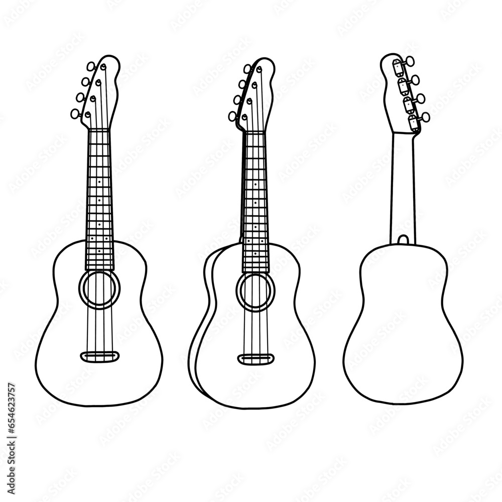 Vector illustration of Outline silhouette of ukulele guitar, stringed ...