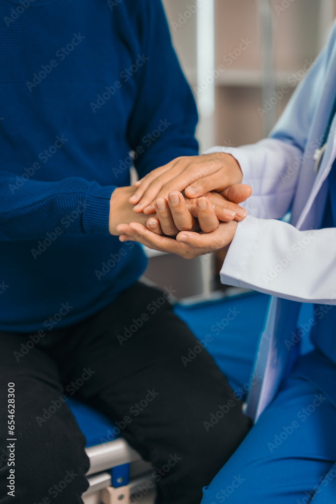 Elderly man engages in thoughtful discussion with compassionate asian ...