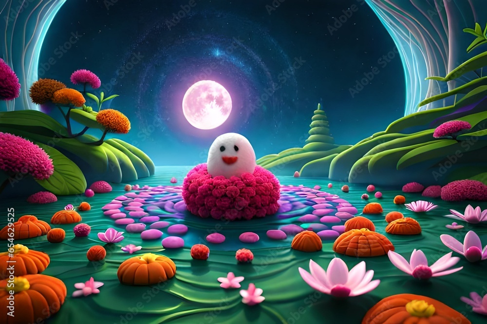 3d effect of cute clay ghosts and flowers in an overall pattern ...