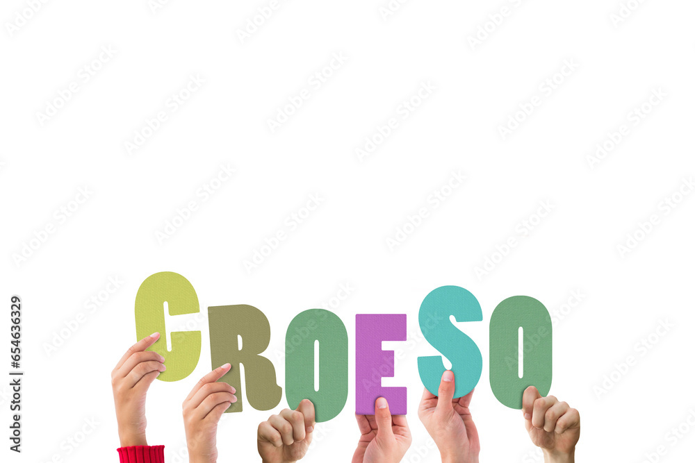 Digital png illustration of hands with croeso text on transparent ...