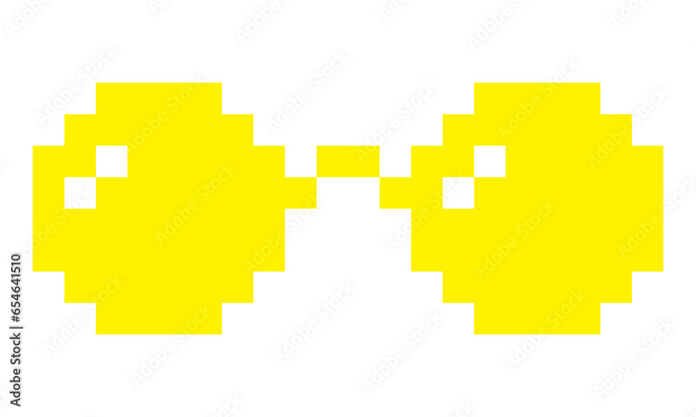 Round pixel art glasses in yellow color and transparent background ...