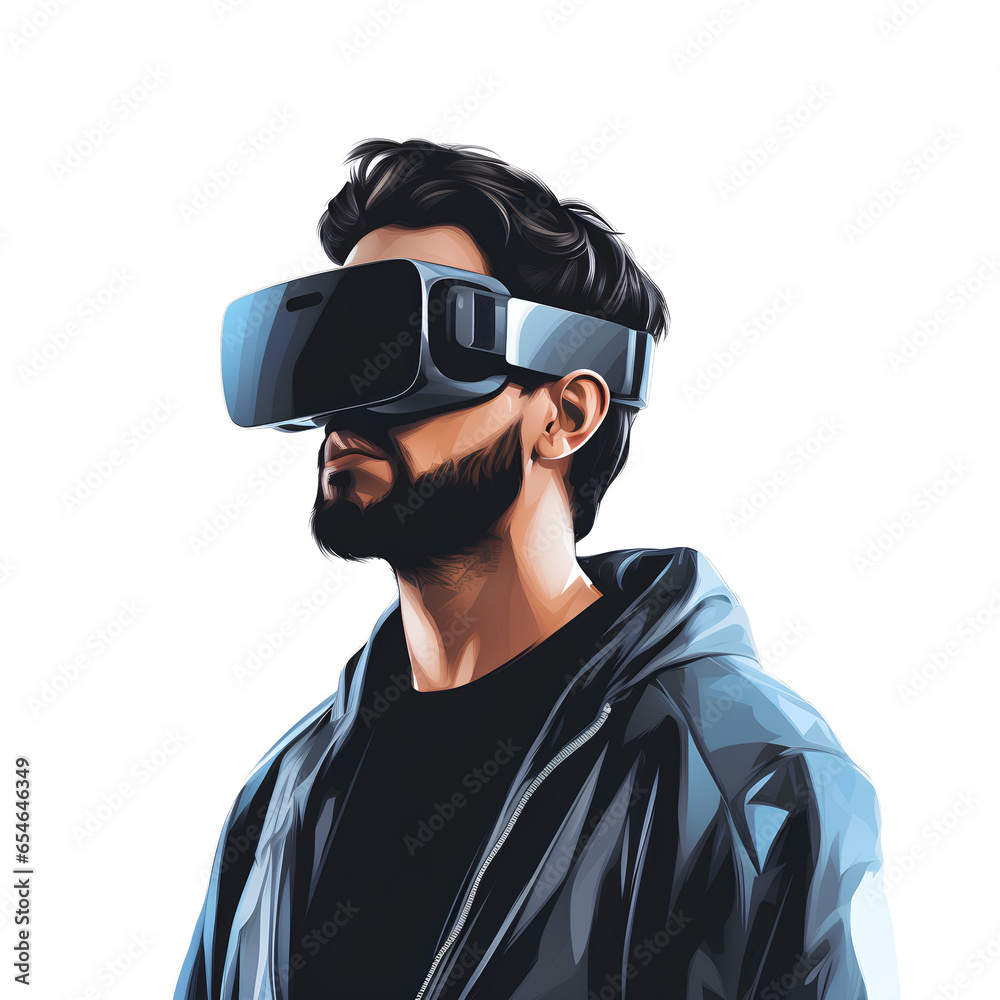 Man wearing VR glasses in training on transparent background PNG Stock ...