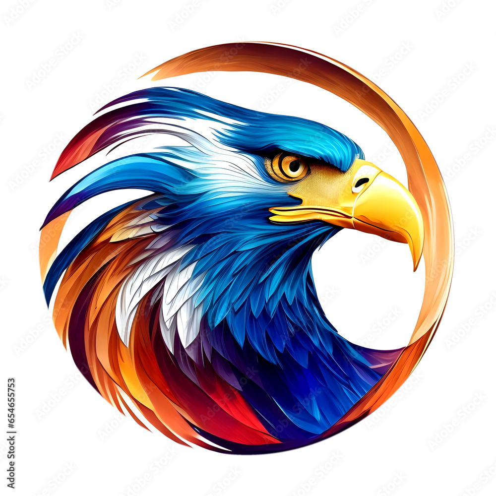 Eagle soaring above the blue ocean wave logo. Prompt: white background ...