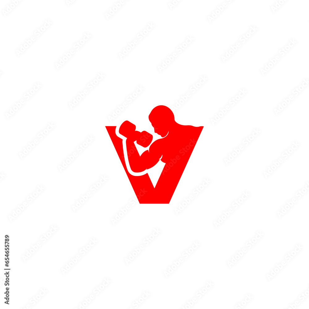 Muscular arm letter V logo design Letter "V" arm biceps in negative ...