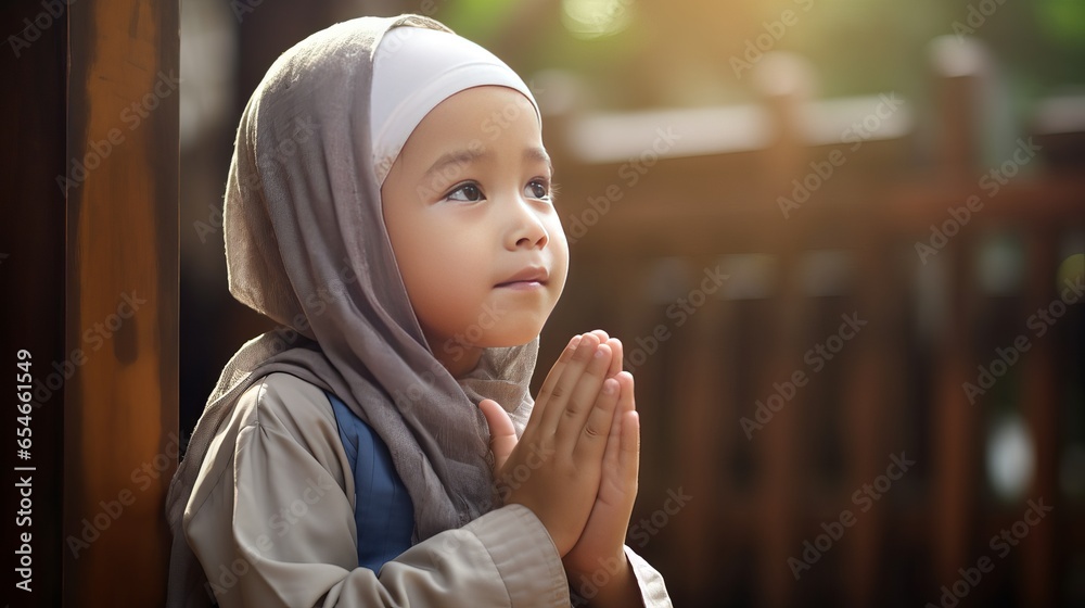 Indonesian Muslim child praying during the month of Ramadan while ...