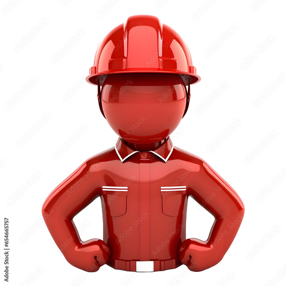 3D red stickman with a worker helmet isolated on transparent or white ...