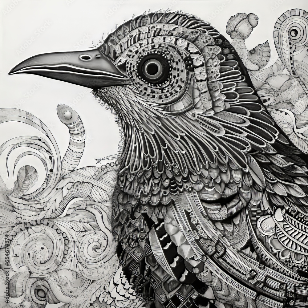 Zentangle Bird. Generated Image. A digital illustration of a bird ...