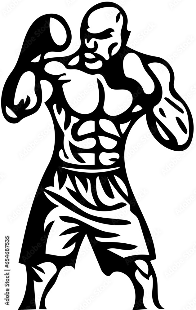 Boxer vector illustration in black color, sportsman drawing, boxing ...