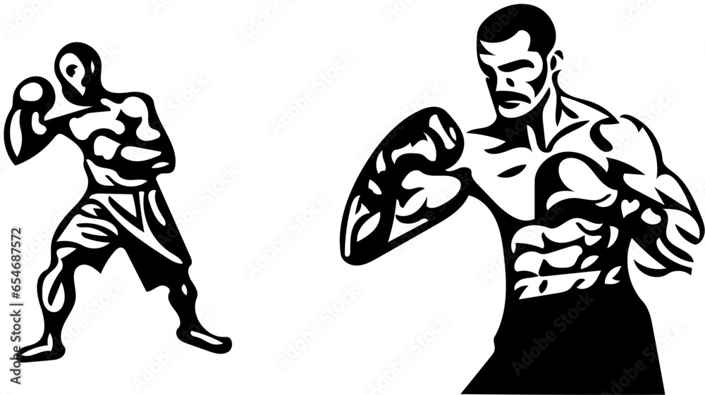 Boxer vector illustration in black color, sportsman drawing, boxing ...