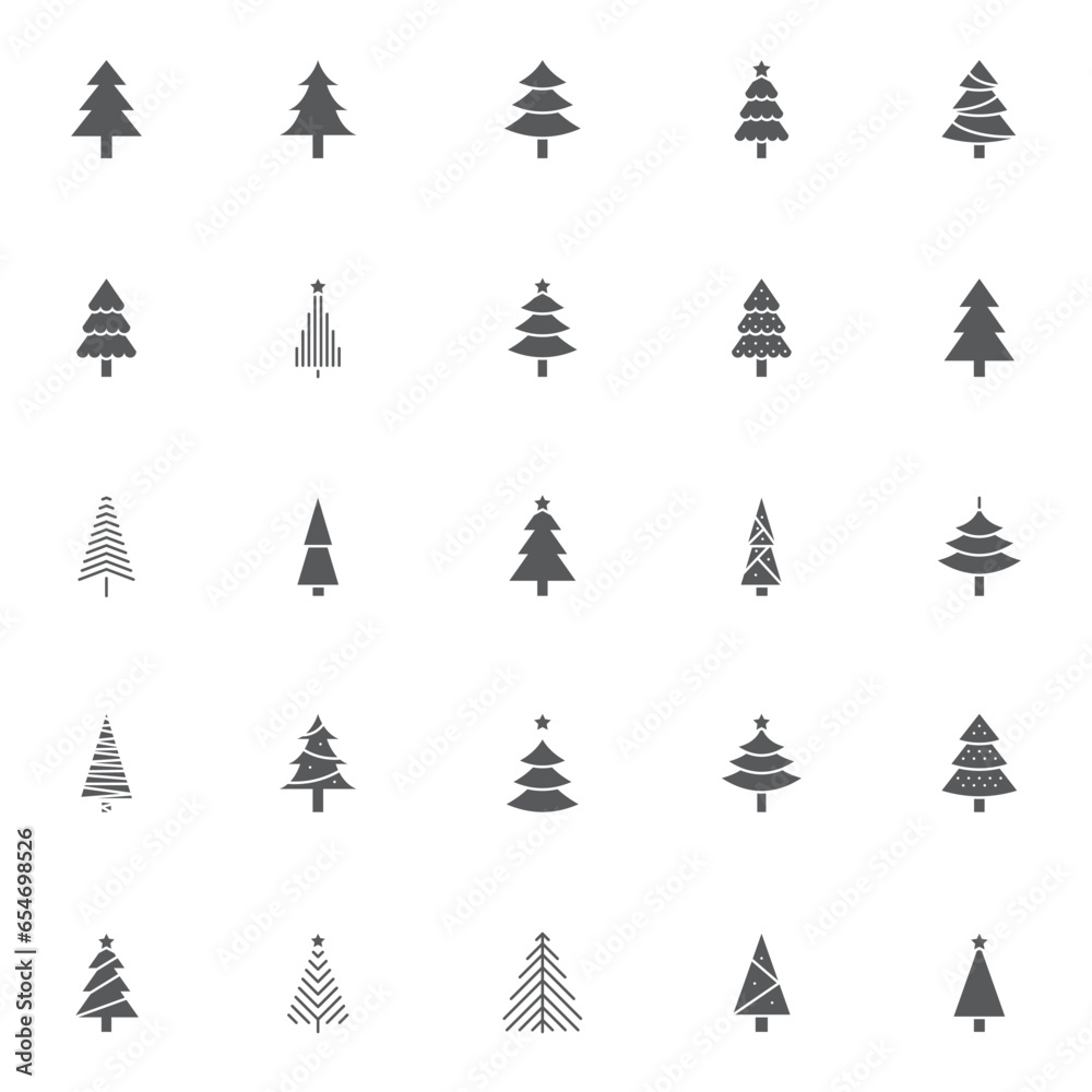 Grafika wektorowa Stock: Christmas tree glyph icons set. linear style ...