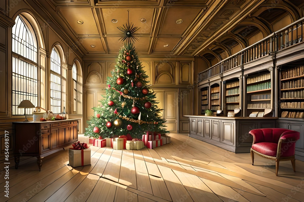 ภาพประกอบสต็อก An enchanting holiday tableau with a majestic ...