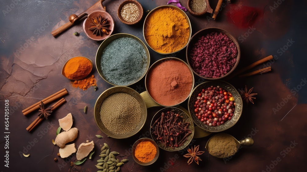 hot and dry colorful spices powder top view for indian recipe Stock ...