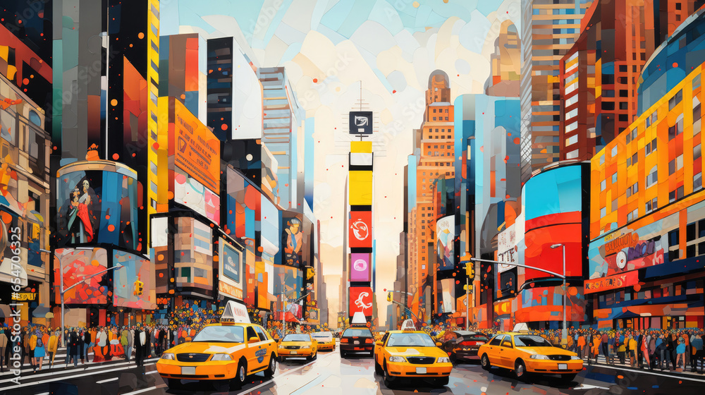 Vibrant Times Square New York City buzzing with energy made in paper ...
