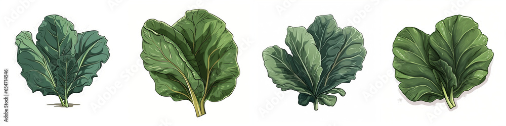 Set of cartoon collard green vegetable illustration, isolated on white ...