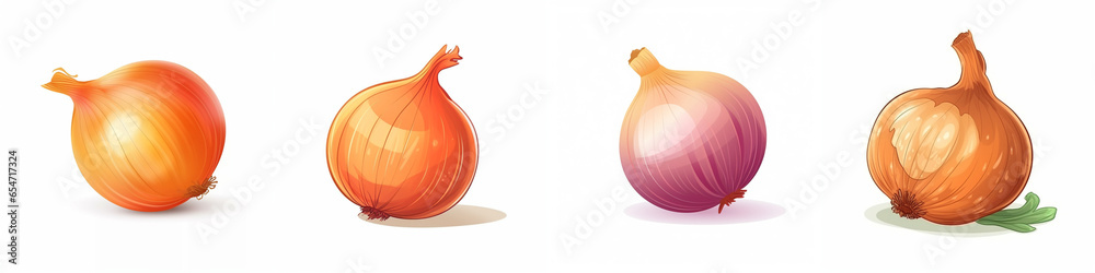 Set of cartoon onion vegetable illustration, isolated on white ...