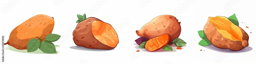 Set of cartoon sweet potato illustration, isolated on white background ...