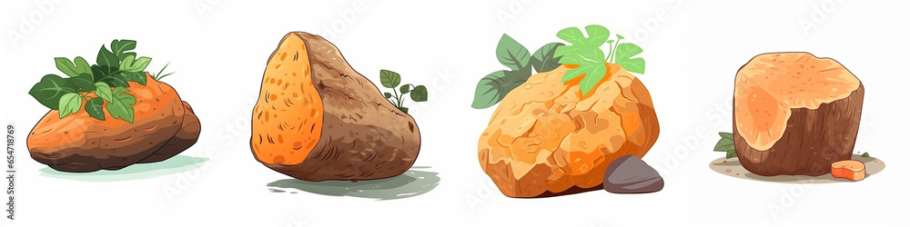 Set of cartoon yam illustration, isolated on white background Stock ...