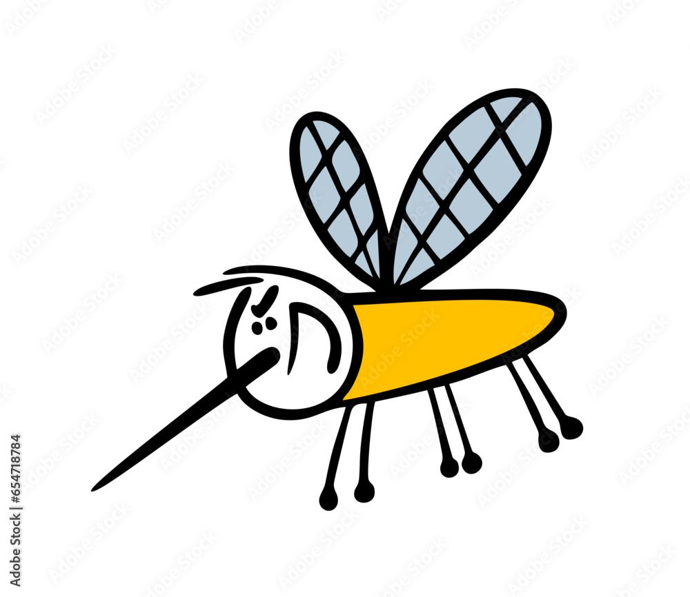 Cartoon aggressive insect mosquito flies and chooses a victim to drink ...