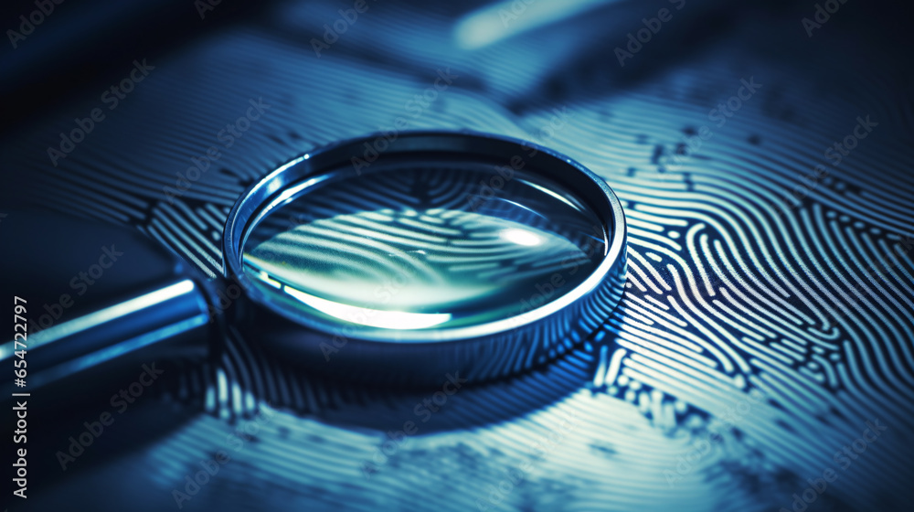 magnifying glass on a fingerprint, forensic investigation concept ...
