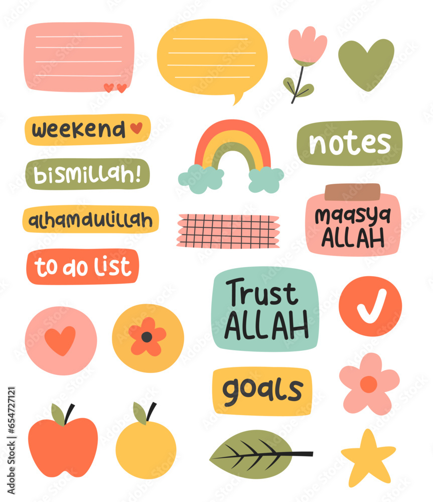 Islamic diary stickers. Words, characters and quotes for planner ...