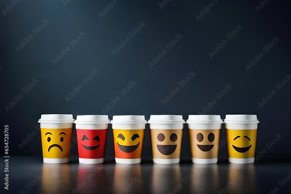 different emojis on the cups, emojis on cardboard made cups, colorful ...