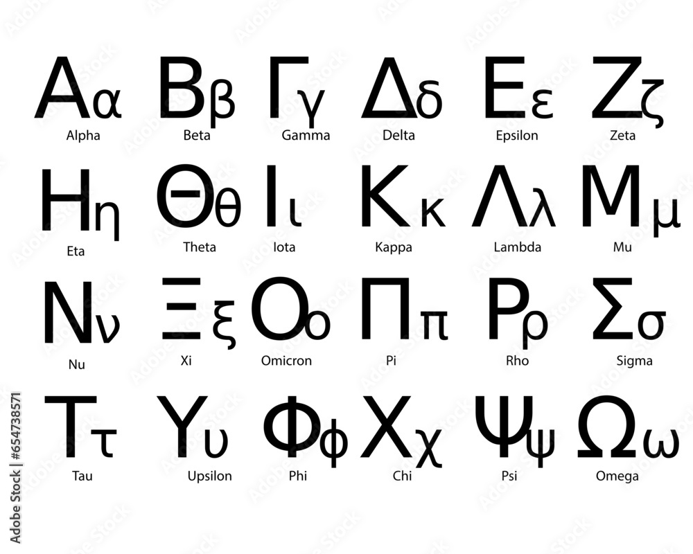 Greek alphabet, Greek letter, greek font, vector Stock Vector | Adobe Stock