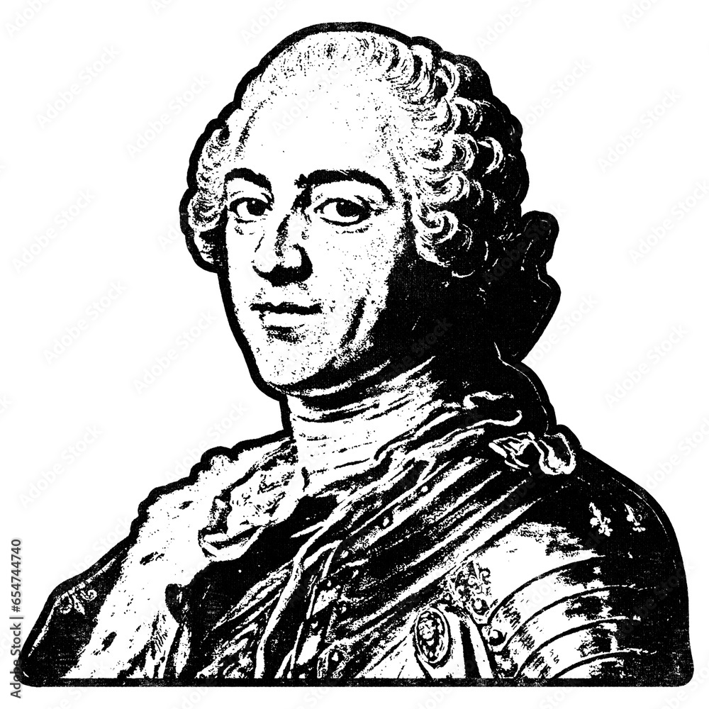 Portrait of King Louis XV as retro stencil illustration with distressed ...