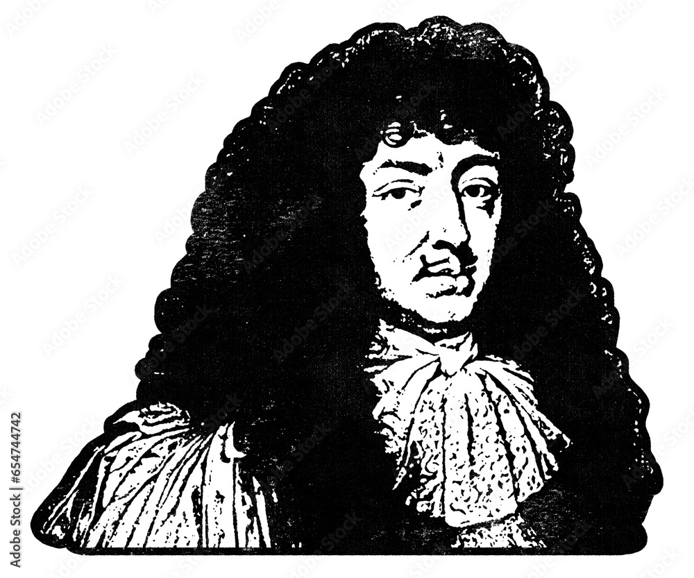 Portrait of King Louis XIV as retro stencil illustration with ...