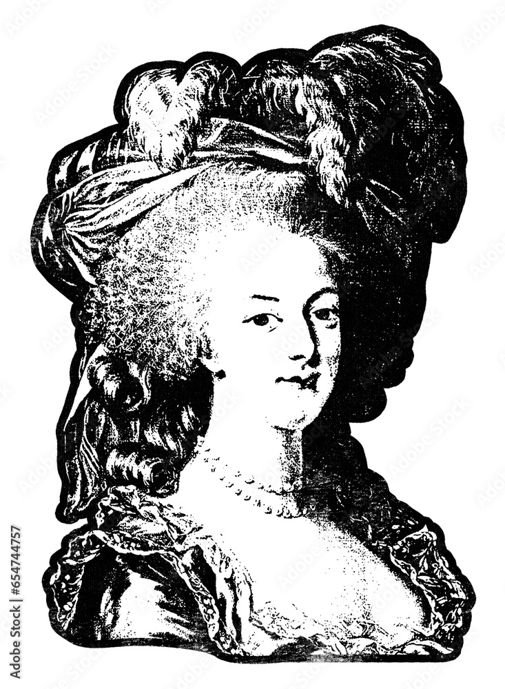 Portrait of Queen Marie Antoinette as retro stencil illustration with ...