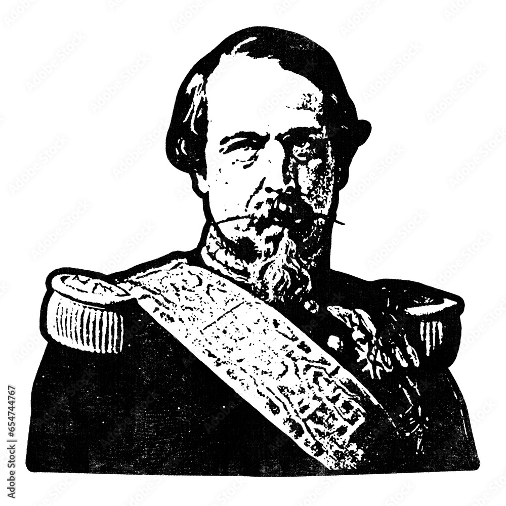 Portrait of emperor Napoleon III as retro stencil illustration with ...