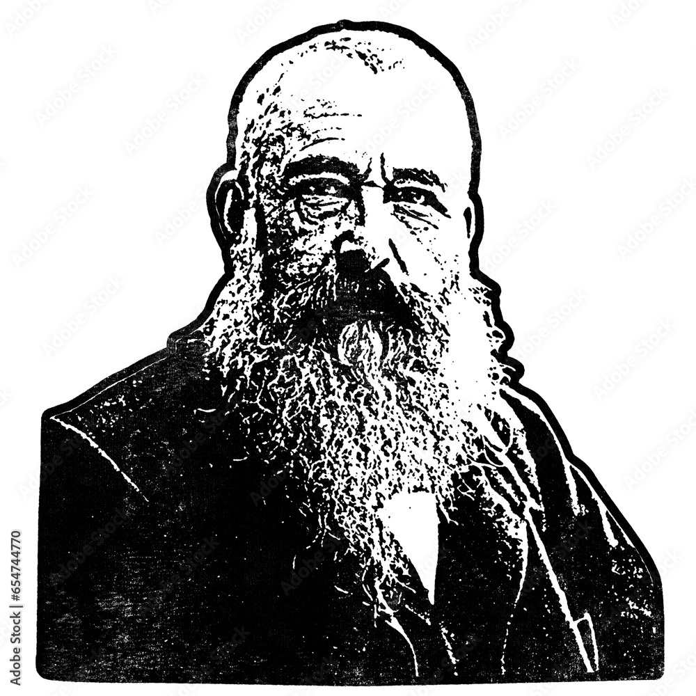 Portrait of French painter Claude Monet as retro stencil illustration ...