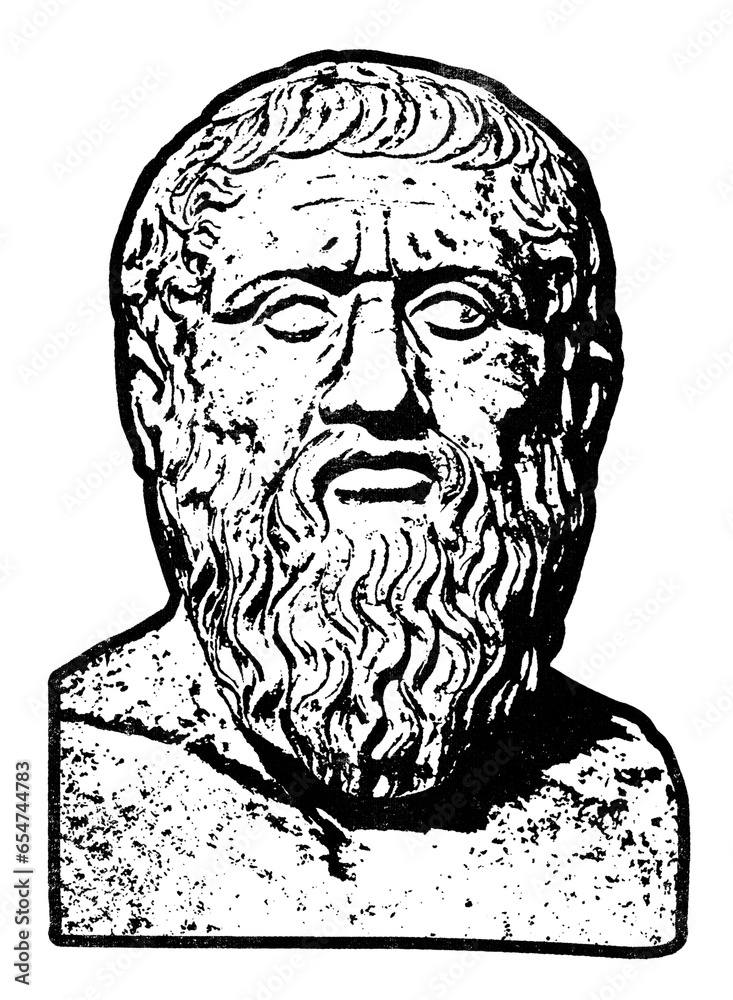 Bust portrait of Ancient Greek philosopher Plato as retro stencil ...