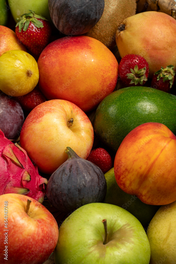 Huge group of fresh fruits. Group of mixed fruits. Shot in a studio ...