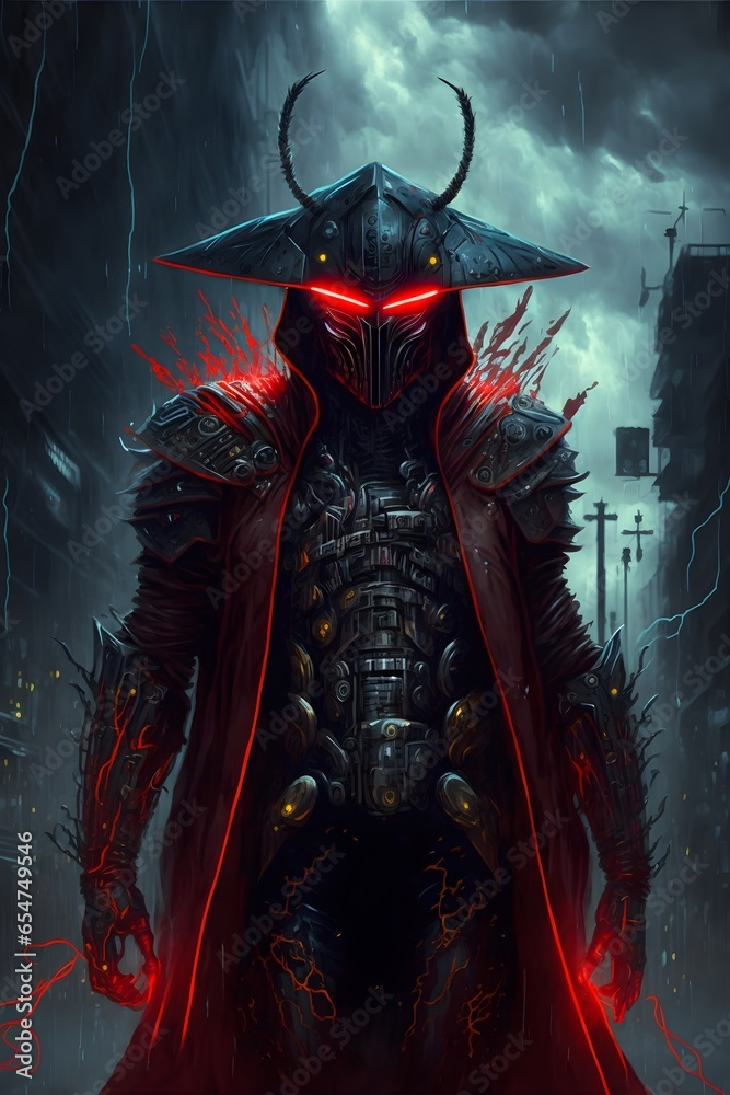 thin assassin rice hat camera eye cyborg robot legs robot feet black ...