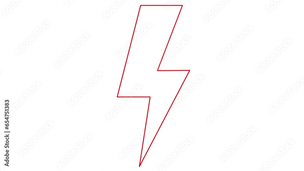 Animated linear red symbol of lightning. Line energy icon of power ...