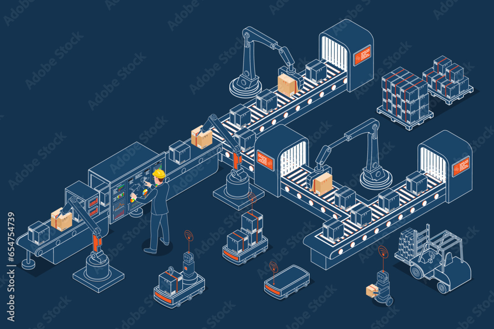 Automated Warehouse Robots and Smart warehouse technology Concept with ...