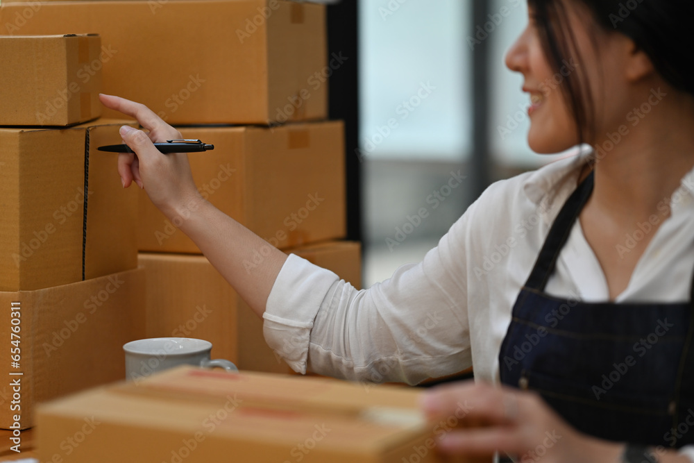 Cropped image of Asian woman entrepreneur, Small SME business owner ...