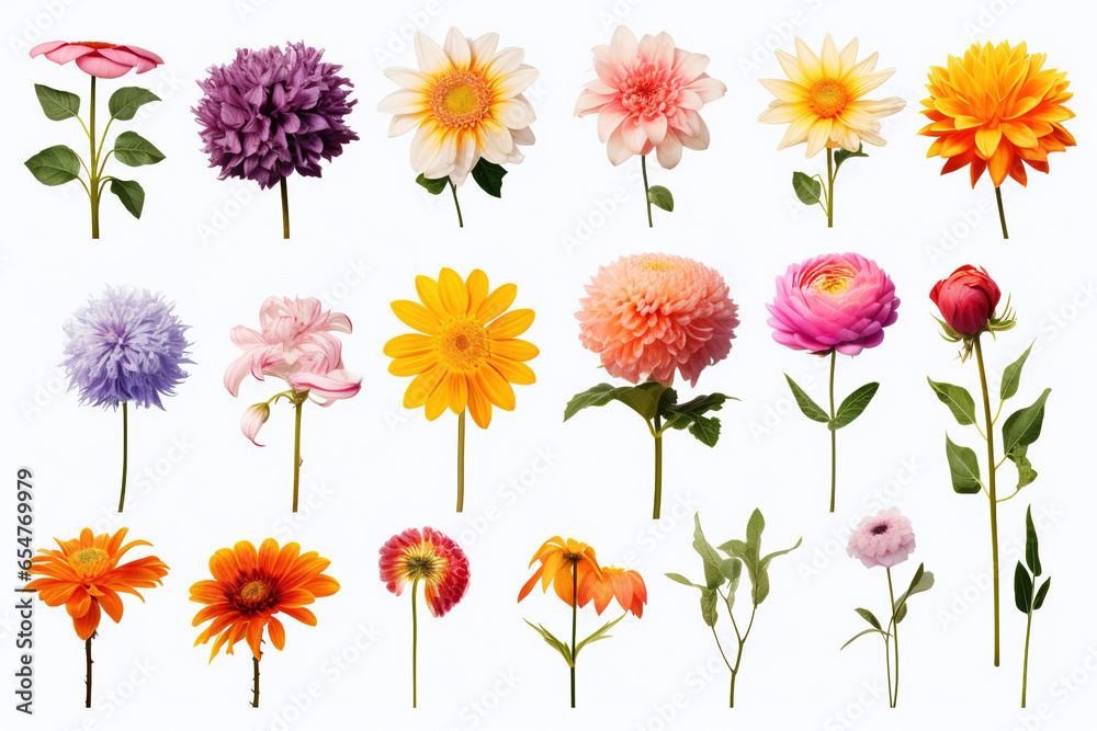 Single flowers collection, set isolated on transparent white background ...