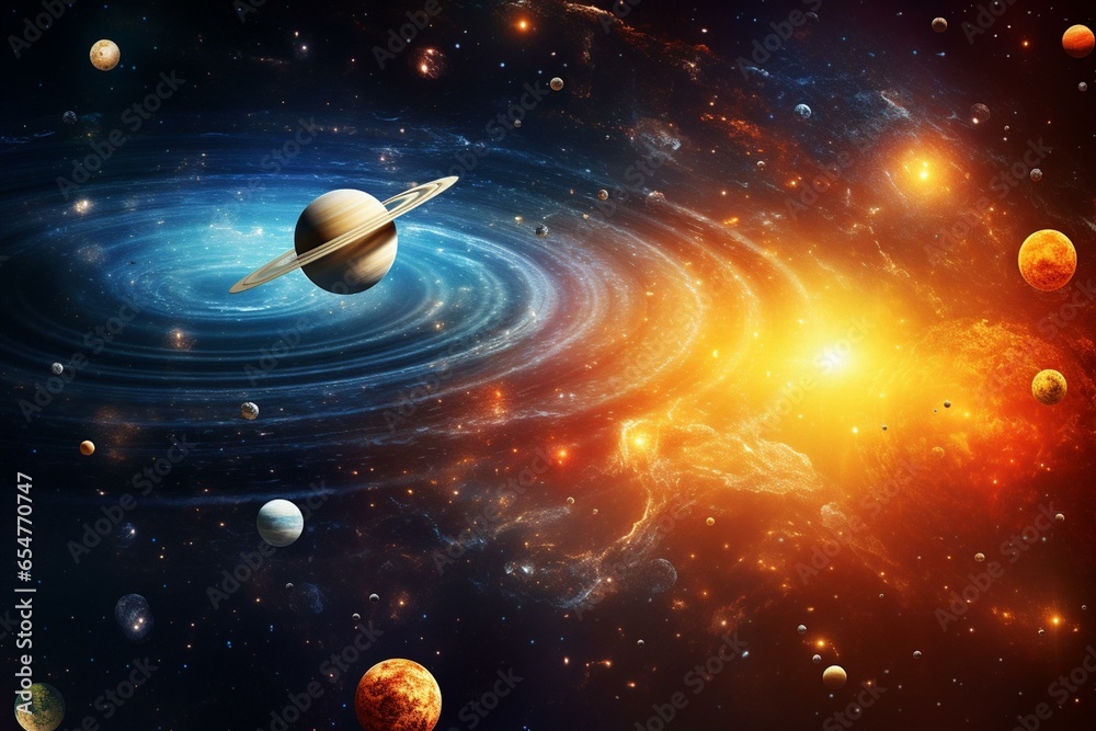 Background depicting planetary orbits and celestial bodies in the solar ...