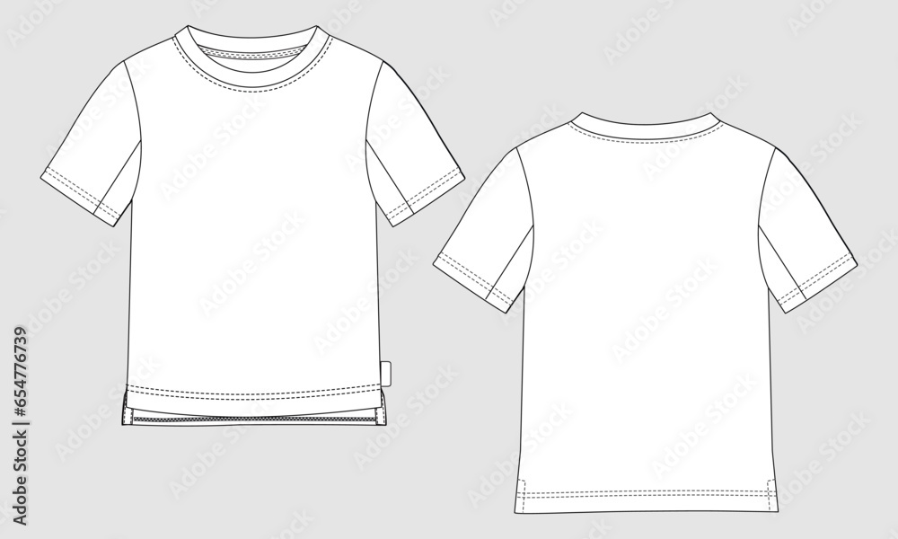 Short sleeve Basic T-shirt technical Drawing fashion flat sketch vector ...