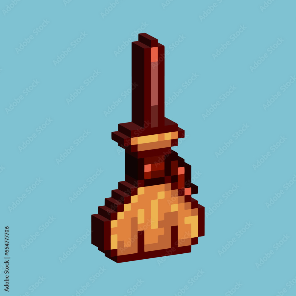 Isometric Pixel art 3d of broom for items asset. Broom on pixelated ...