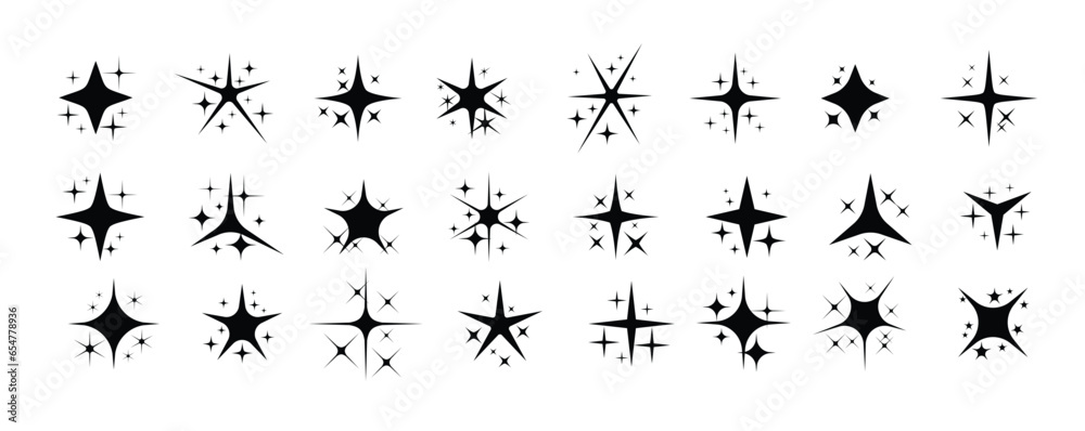 Sparkling stars. shiny sparks, glitter light star and sparkle elements. Minimalist silhouette ...