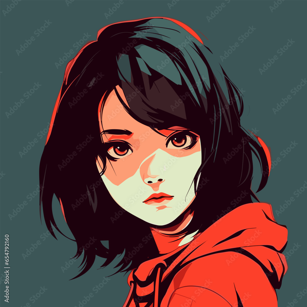 Vetor de Cute Anime girl. Sweet Manga girl vector Hand drawn retro ...
