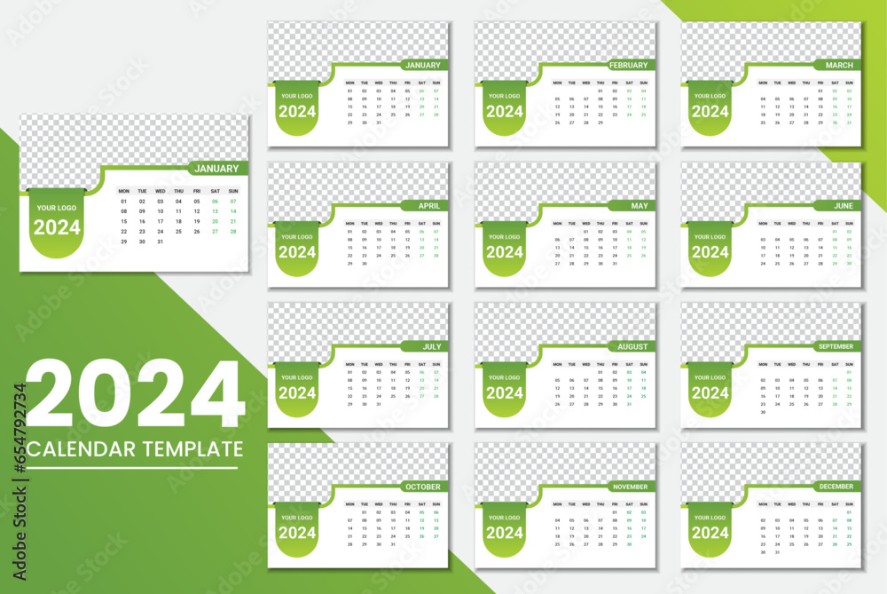 Set of Monthly pages desk Calendar Planner Templates 2024 with Cover ...