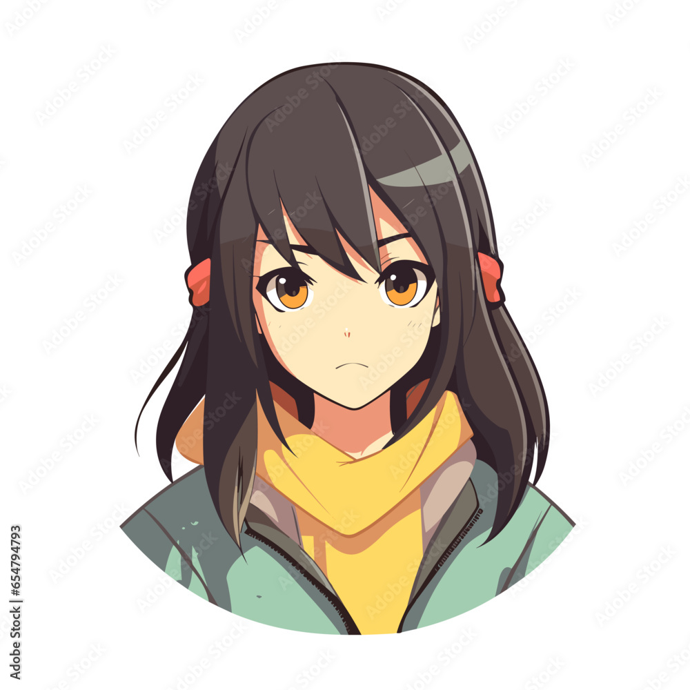 Vetor do Stock: Cute Anime girl. Sweet Manga girl vector Hand drawn ...