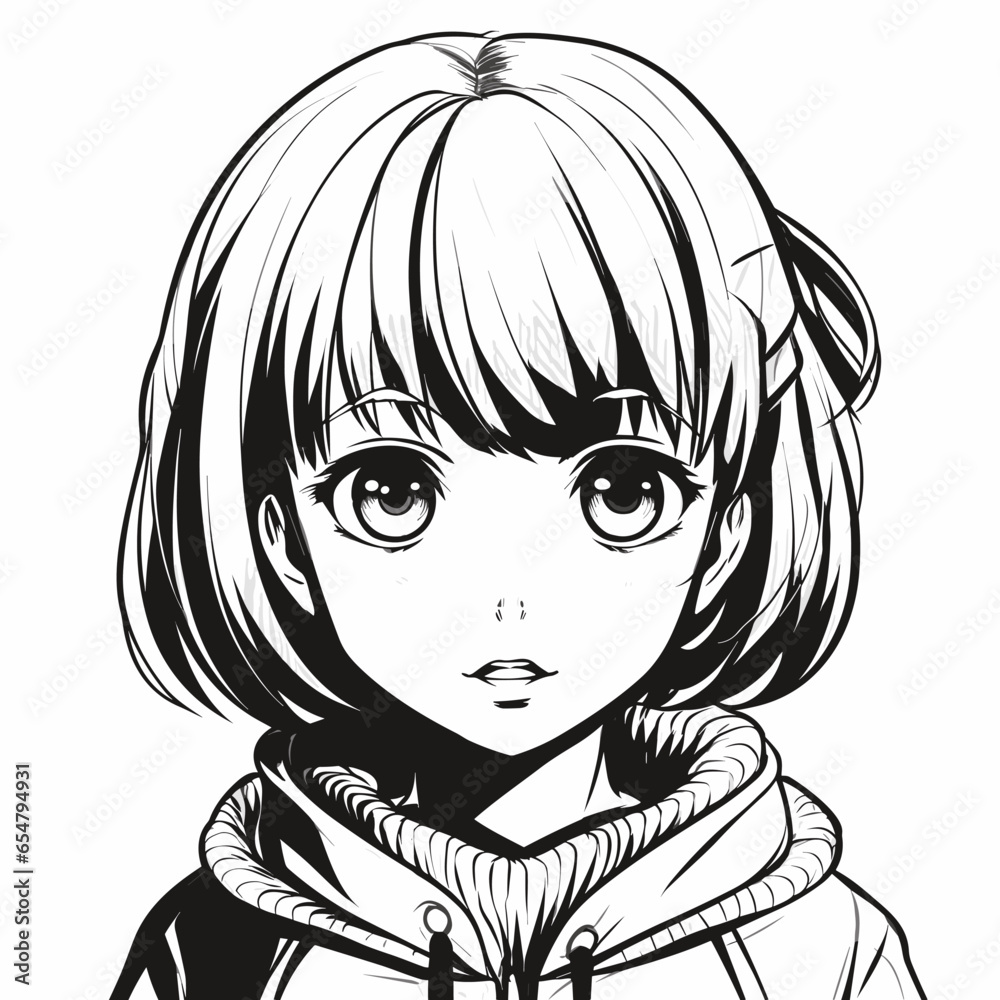 Cute Anime girl. Sweet Manga girl vector Hand drawn retro anime kawaii ...