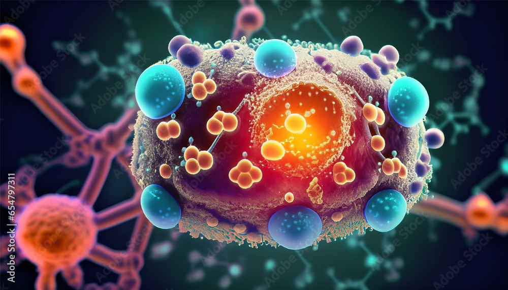 Magnified molecular structure of bacteria causing disease on glowing ...